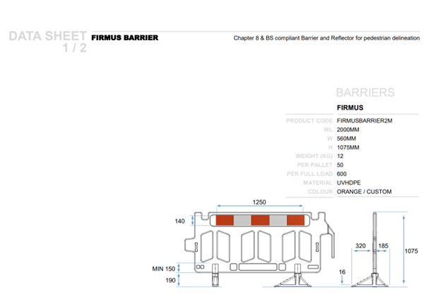Oaklands Group Firmus 2m Plastic Pedestrian Barrier | OAKEYS